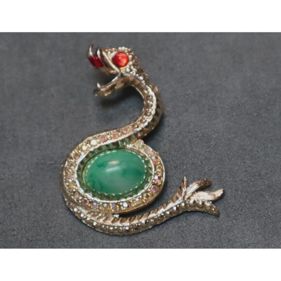 Jewelry | Vintage Coiled Snake Brooch Faux Jade Rhinestones | Poshmark